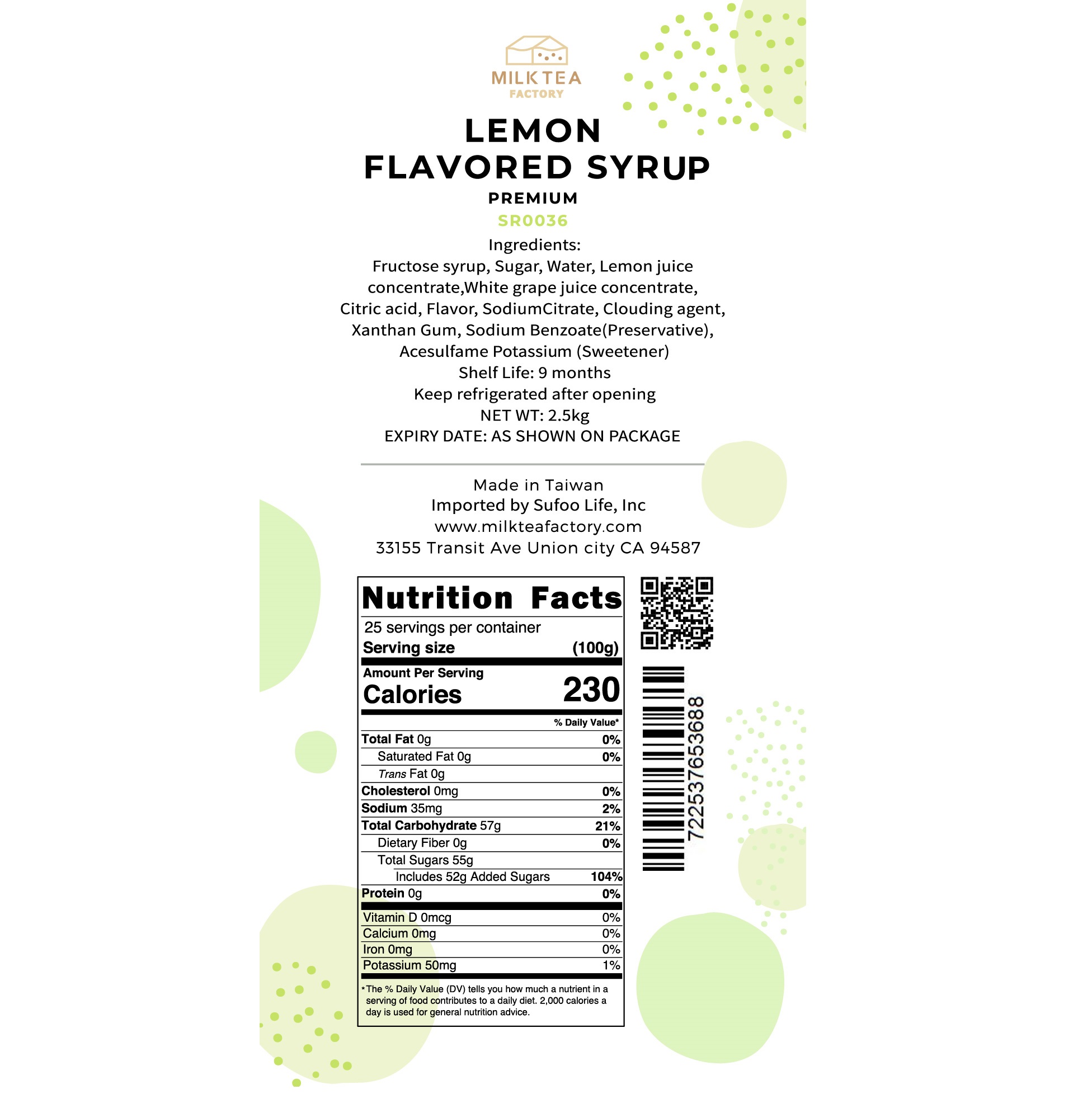 Lemon Flavored Syrup (Premium) – SR0036 – MILK TEA FACTORY