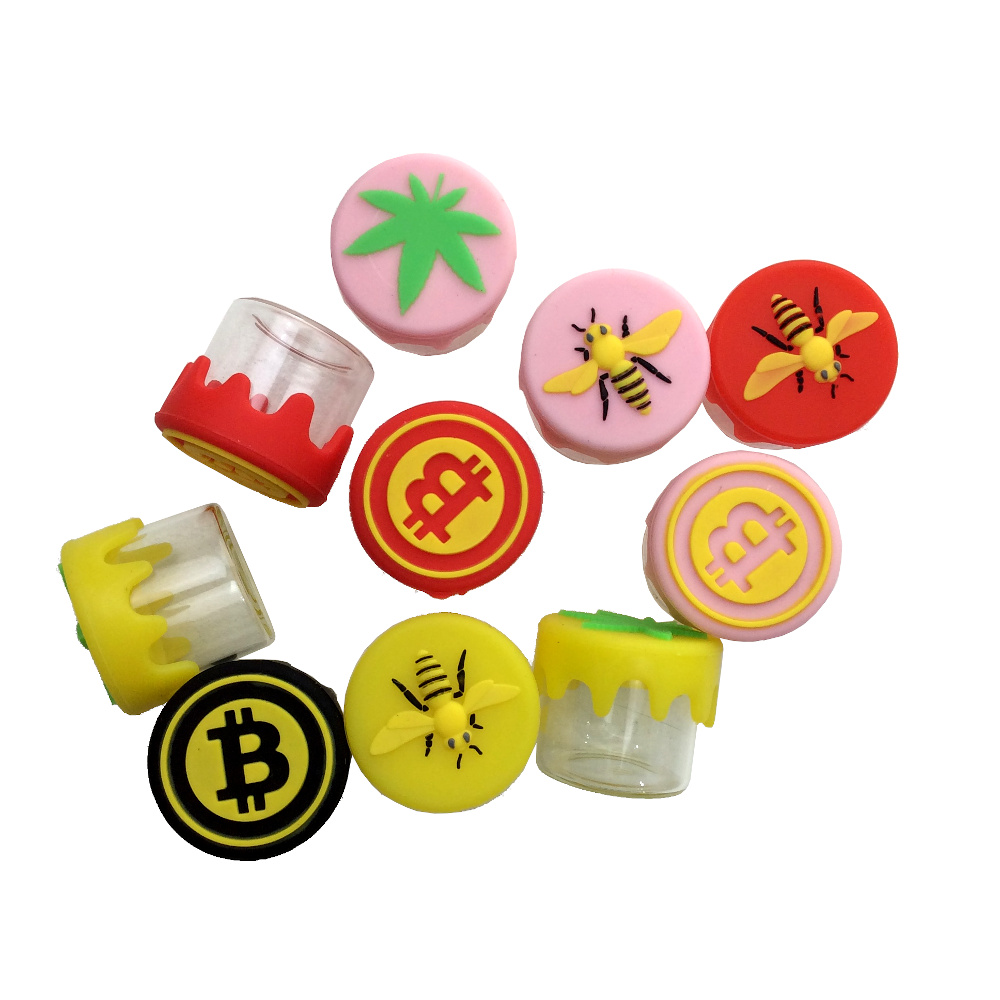 SILICONE 6ML ASSORTED BITCOIN/BEE/LEAF JAR / CONTAINER
