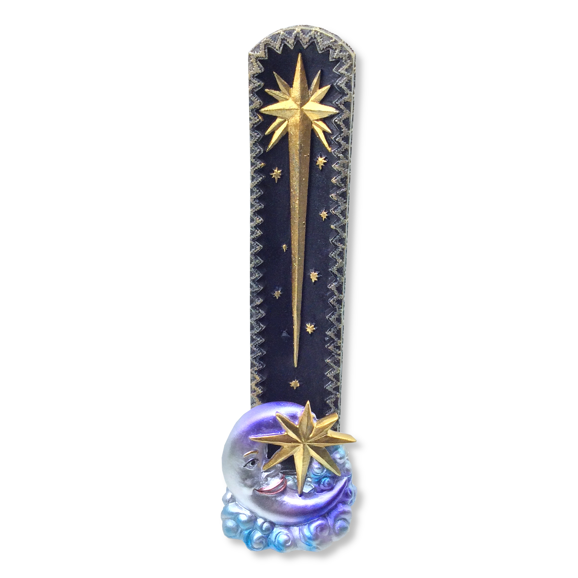 UPRIGHT MOON AND STAR POLYSTONE INCENSE BURNER
