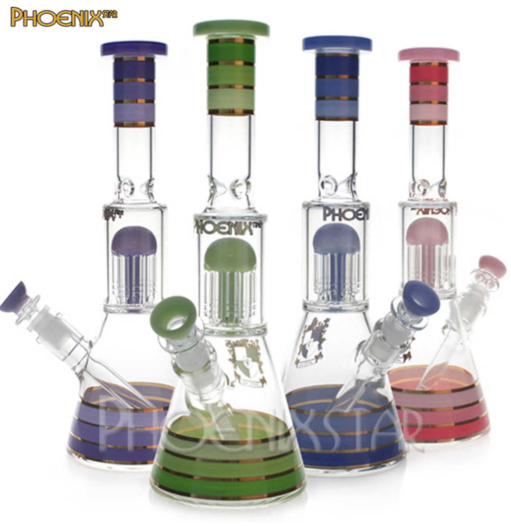 12 INCH 8 ARM TREE PERC WITH COLOR BANDS BEAKER WATER PIPE