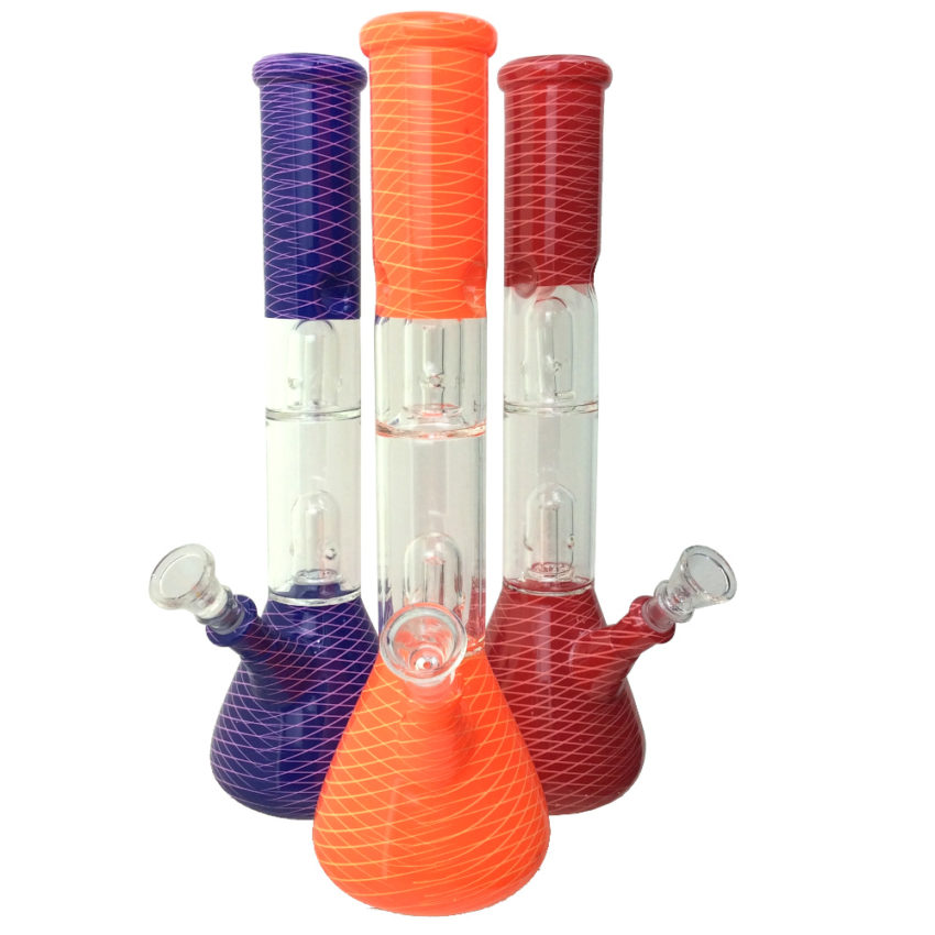 12 INCH COLOR SWIRL DUAL PERCULATOR WATER PIPE